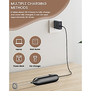 Homradise Milk Frother Rechargeable, Electric Milk Frother Handheld USB-C Powerful Coffee Frother Milk Foam Maker for Coffee Latte, Cappuccino, Mocha, Macchiato, Frappe and Protein Powder -Black