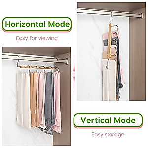 Unjumbly 2 Pack Magic Pants Hangers - Space Saving Hanging Closet Organizer for Trousers, Jeans, Leggings, Skirts, Scarves, Stainless Steel Wooden Hangers