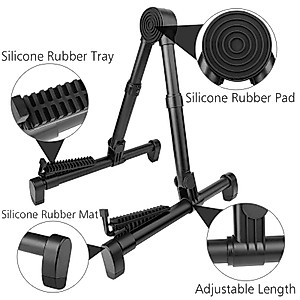 Eison Folding Guitar Stand,Lightweight Adjustable Floor Guitar Holder with 8 Guitar Picks,Portable A Frame Aluminium Music Stand for Acoustic Electric Guitars, Bass, Violin, Ukulele, Mandolin,Banjo