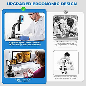 HAMOPY 2000X LCD Digital Microscope with Remote Control, 1080P Coin Microscope with 32GB Card, 7'' IPS Display Biological Microscope, 10 LED Lights, PC View, Photo/Video, Compatible for Windows/Mac/OS