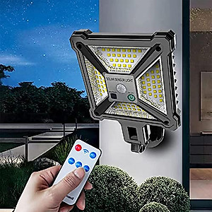 CIZGIM Solar Powered Outdoor Light IP65 Waterproof Motion Sensor Solar Powered Light 3 Intelligent Lighting Modes with Remote Control Wall Security Light for Fence Yard Garden Patio Front Door