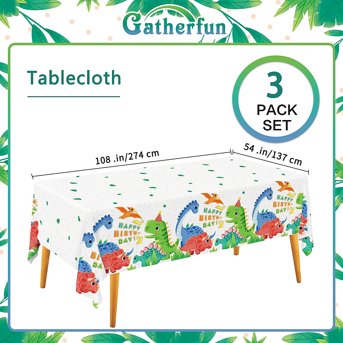 Dinosaur Party Supplies Disposable Tablecloth Waterproof Plastic Rectangular Table Cover for Boys Kids Birthday Party Baby Shower Dinosaur Party Decorations 3PCS 54 X 108 inch