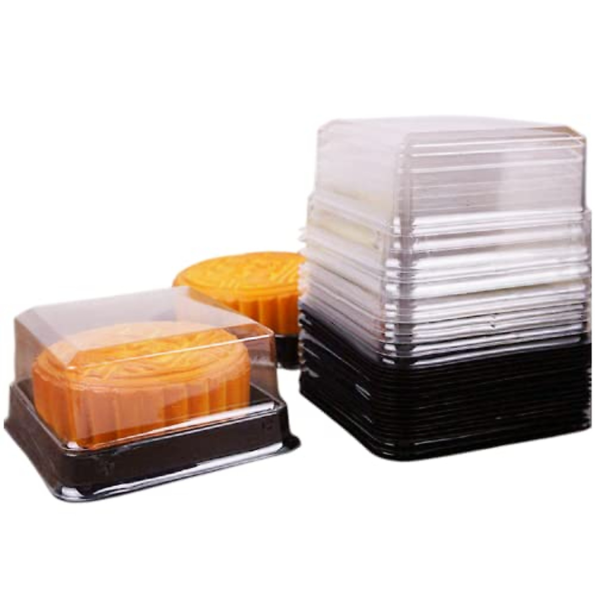 50 Pack black bottom Clear cover plastic mini cake box - muffin box - moon cake box - mung bean cake snow Mei Niang box（bottom 2 1/2 Inch X high 1-1/2 Inch）