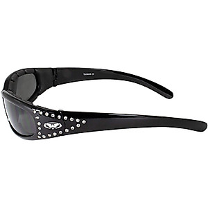 Global Vision Eyewear Marilyn 3 Womens Motorcycle Sunglasses with EVA Foam Padding Bling (Black Frame Smoke Lens)