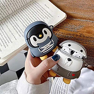 ICI-Rencontrer Compatible with Earbuds Case Airpods 1 & 2, Cute Kawaii Fleece Penguin Design Cartoon Soft Silicone Wireless Earphone Skin Shockproof Protective Case Hook