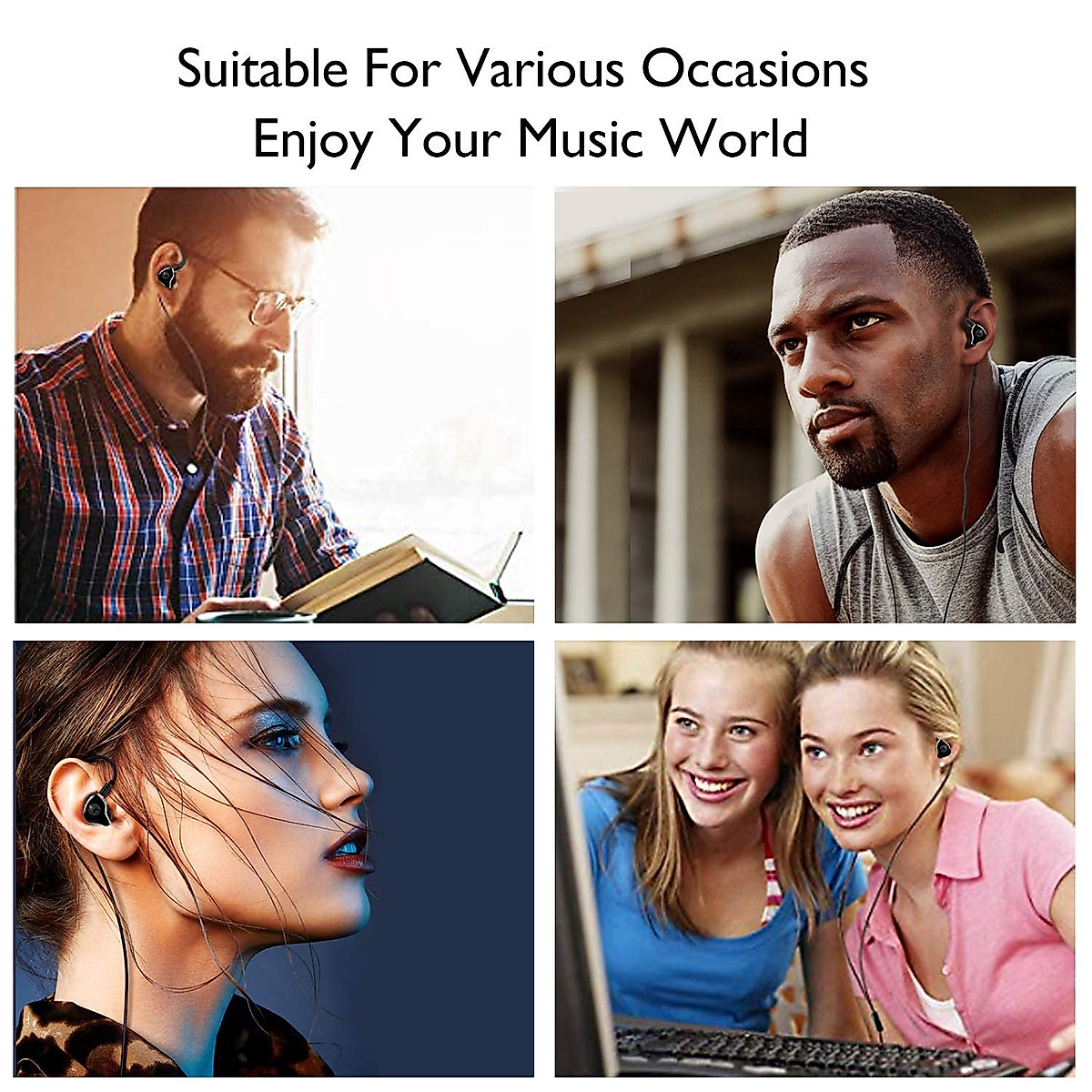 in-Ear Monitor Headphones in Ear Earbuds Earbuds Wired Earphone Dual Drivers Headphone with MMCX Detachable Cables,Noise-Isolating Earbud for Musicians Sweatproof Headphone (Black, with Mic)