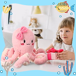 2 Pcs Octopus Stuffed Animals 16 Inches Cute Summer Plush Doll Play Toy Octopus Animal Soft Toy Marine Doll for Gender Reveal Party Teens Adults Birthday Holiday Presents