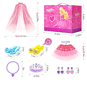 Jeowoqao Princess Dress up Shoes,Girls Dress up Shoes Princess Dress Up Pretend Play Set 4 Pair of Princess Shoes, Princess Dresses Princess Cape Jewelry Toys for Toddler Girls Age 3 4 5 6 Years Gift