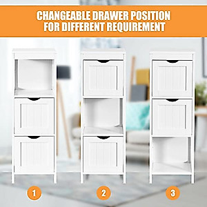 MAXCBD Nightstand Bedside Table Drawer Cabinet Bathroom Floor Cabinet Side Wooden Storage Organizer W/Removable Drawers White Bathroom Floor Cabinet Storage Tower Dresser