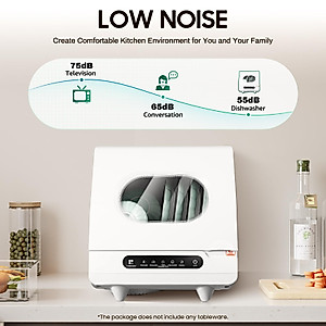 1200W Portable Countertop Dishwasher, 5 Wash Programs Mini Countertop Dishwasher with Water Tank, 360° Spray Arms Intelligent Cutlery Helper for Apartment Kitchen RV Office