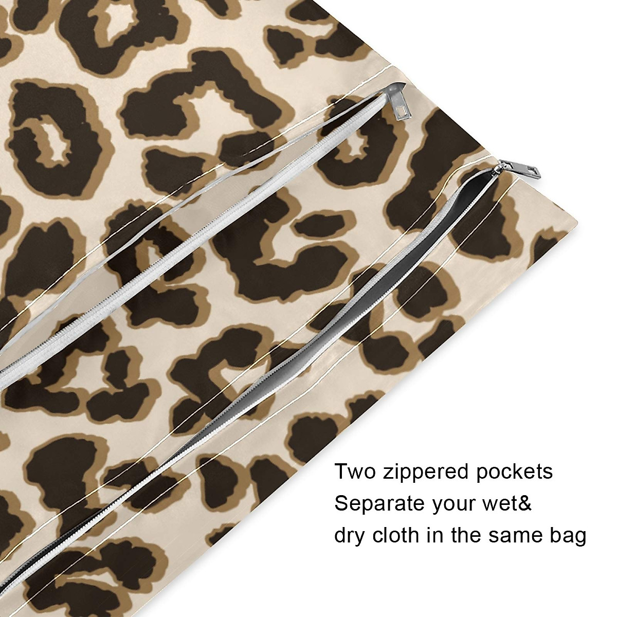 Qilmy 2pcs Leopard Wet Dry Bag Waterproof Reusable Baby Cloth Diaper Wet Dry Organizer for Travel, Beach, Stroller, Diapers, Wet Swimsuits, Toiletries