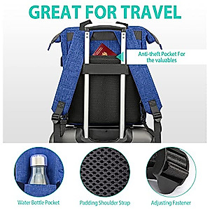School Backpack for Teens Boys Girls, Laptop Backpack for Men Women, Bookbag for School, 15.6 Inch Work Laptop Bag with USB Charging Port, Wide Open Large Water Resistant Nurse Backpack Purse, Daypacks for College Business, Navy Blue