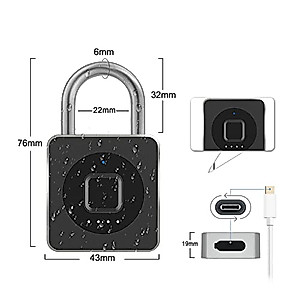 eLinkSmart Gym Locker Padlock - Fingerprint Mobile APP Unlock Remote Management: Outdoor Waterproof Keyless Biometric Padlock for Gym Luggage Bags Locker Storage Tool Box Gun Case Footlocker Lock