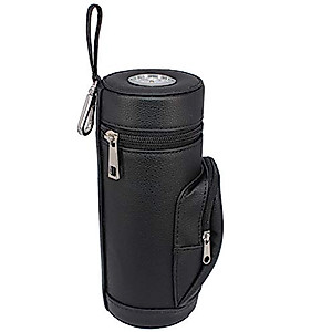 AMANCY Premium Handy Black Leather Travel Cigar Humidor Case with Accessory Pocket , Conveniently Carry Lighter and Cutter