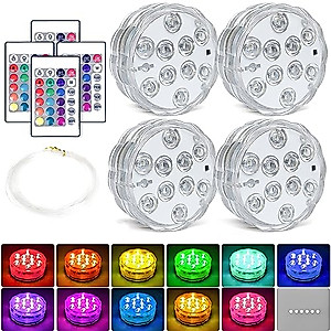 Topsolid Submersible LED Pool Lights for Inground Aboveground Pools Waterproof Underwater Lights with Remote, Led Pumpkin Lights Outdoor Pool Decor Pond Lights for Fountain Aquarium Vase, 4Pack