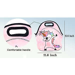 AOTIGO Dab Unicorn Dabbing Dance Neoprene Lunch Bag Insulated Lunch Box Waterproof Lunch Tote Bag with Zipper for Women Kids Boys Girls and Men