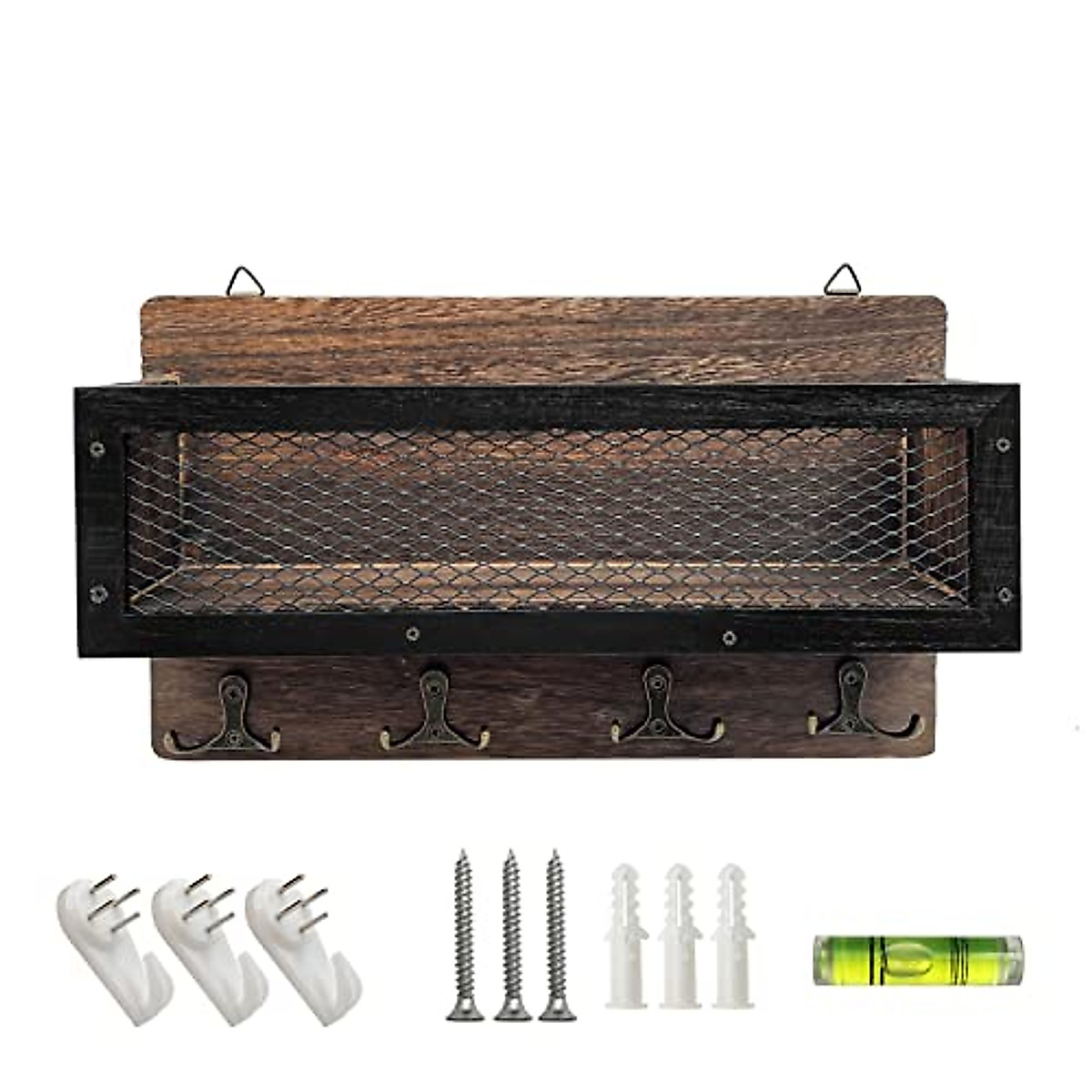 Ismosm Key Holder Mail Organizer Wall Mount Key and Mail Holder Key Rack with 4 Double Key Hooks Rustic Wall Decor for Entryway, Hallway, Kitchen, Living Room, Mudroom, Office (Brown)