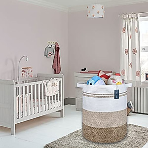 COMSE Extra Large Laundry Basket, Tall Blanket Basket, Laundry Hamper with Handles, 15.7”x 21.7”, Cotton Rope Basket, Woven Laundry Basket, Toy Basket, Clothes Baskets,Woven Basket,Gradient Brown