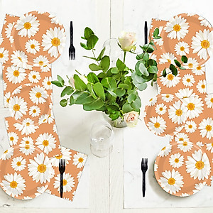 gisgfim 96 Pcs Daisy Flower Party Supplies Paper Plates Napkins Groovy Daisy Party Birthday Tableware Set Daisy Theme Decorations Favors for Girls Baby Shower Wedding Bridal Serves 24