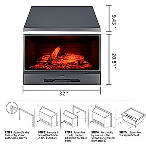 GMHome Electric Fireplace Insert Free Standing Fireplace Heater, with Remote Control, with Fire Crackling Sound, 750/1500W, Black -32 Inches