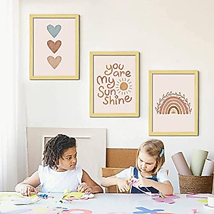 You Are My Sunshine Framed Wall Art Decor 3 Panel 12x16 Inch Heart Rainbow Nursery Boho Kids room Baby Girl Bedroom Decor for Nursery