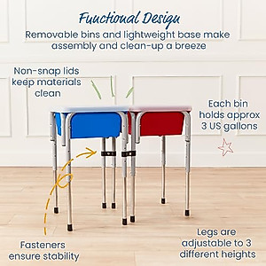 ECR4Kids 2-Station Sand and Water Adjustable Play Table, Sensory Bins, Blue/Red