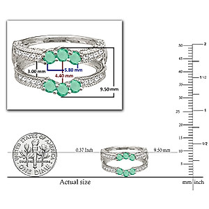 Dazzlingrock Collection Round Emerald & White Diamond Contour Double Guard Enhancer Wedding Ring for Her in 14K White Gold, Size 6.5