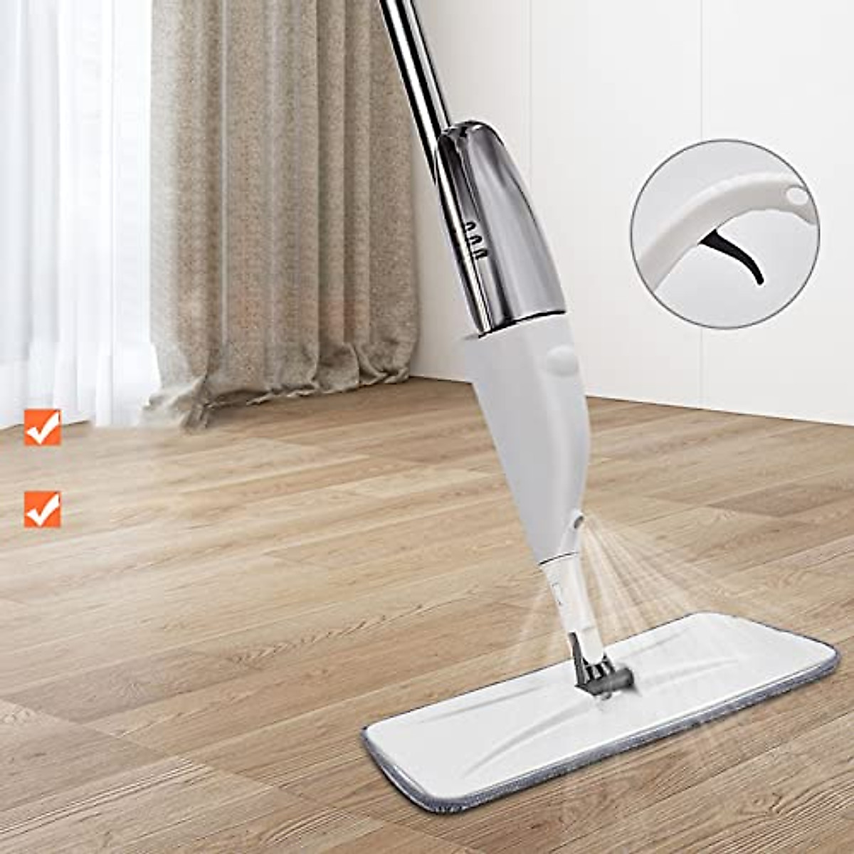 FAMKIT Microfiber Spray Mop for Floor Cleaning, Dry Long Handle Floor Mop with 0. 4L Refillable Bottle Washable Pads Scraper for Home Hardwood Laminate Ceramic Tile