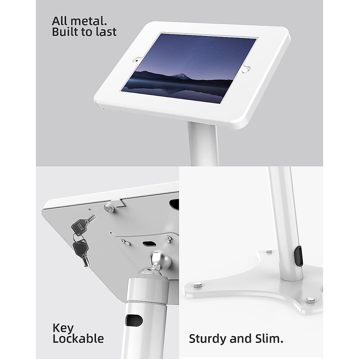Beelta Tablet 10.2 Floor Stand Kiosk Compatible with 10.2 iPad 7 8 9 Anti Theft Key Lock Swivel BSF301T