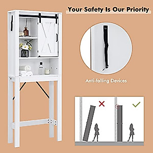 SPSUPE Over The Toilet Storage, Toilet Cabinet Bathroom Organize Shelf with Adjustable Shelves & Sliding Door, Freestanding Space Saver Toilet Stands, Multifunctional Above Toilet Rack, White