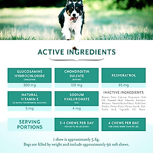 PetThrive Dog Hip and Joint Support Supplement Soft Chews with Resveratrol, Glucosamine, Chondroitin, Hyaluronic Acid, Bacon Flavor, Large Breed