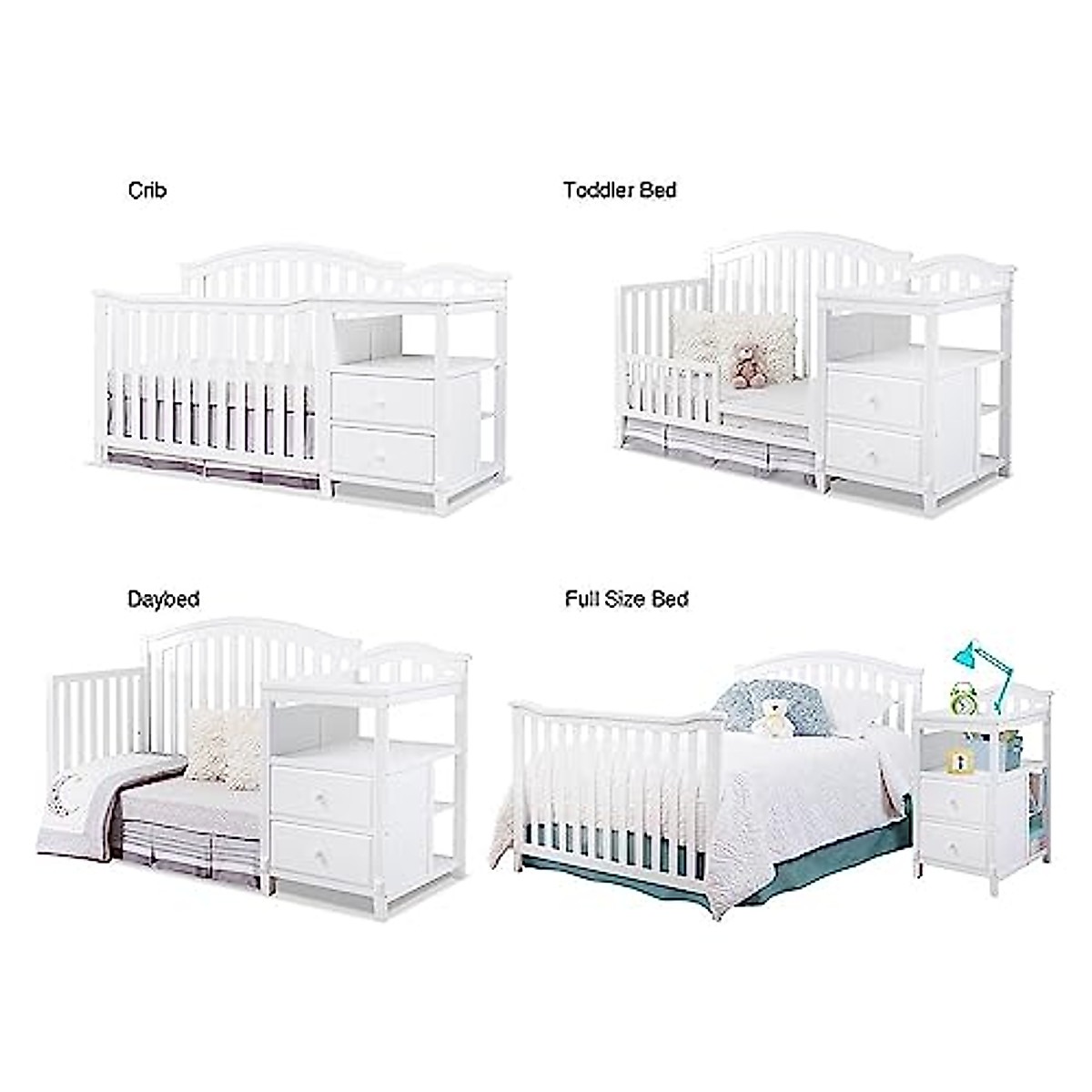 Sorelle Furniture Berkley Crib, Classic 4-in-1 Convertible Crib, Made of Wood, Non-Toxic Finish, Wooden Baby Bed, Toddler Bed, Child’s Daybed and Full-Size Bed, Nursery Furniture - White