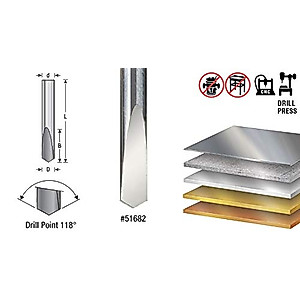 Amana Tool - 51689 CNC Solid Carbide 118° Pt. Spade Drill 3/8 Dia x 1 x 3/8 Shank