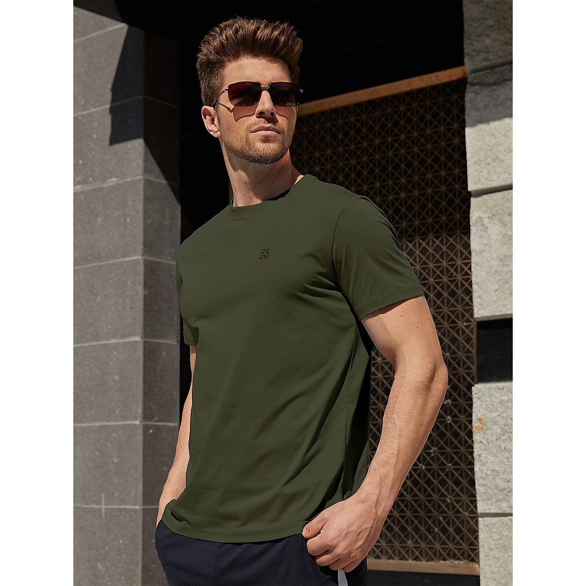 2 Pack Men's Performance T-Shirt Wrinkle-Resistant Quick Dry Short Sleeve Moisture Wicking UPF 50+ Sun Protection Sports(Black Army Green,M)