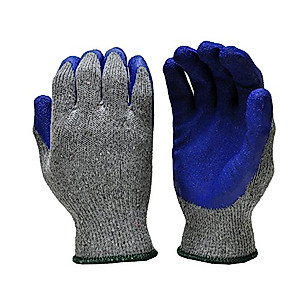 G & F 1511L-DZ Rubber Latex Coated Work Gloves for Construction, Blue, Crinkle Pattern, Men's Large (Sold by dozen, 12 Pairs)