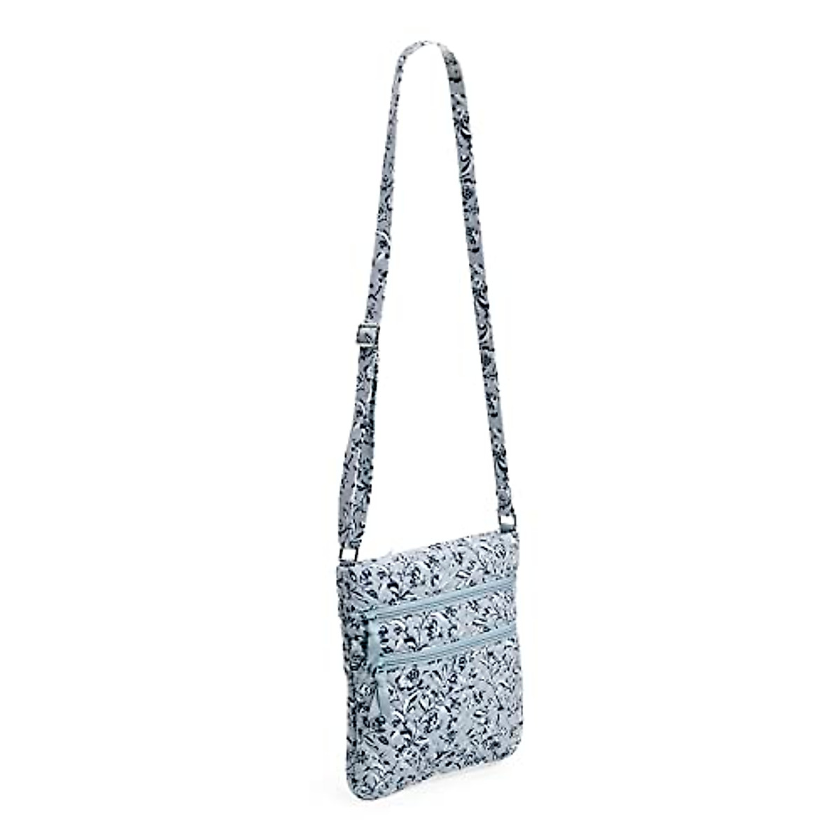 Vera Bradley Women's Cotton Triple Zip Hipster Crossbody Purse, Perennials Gray - Recycled Cotton, One Size