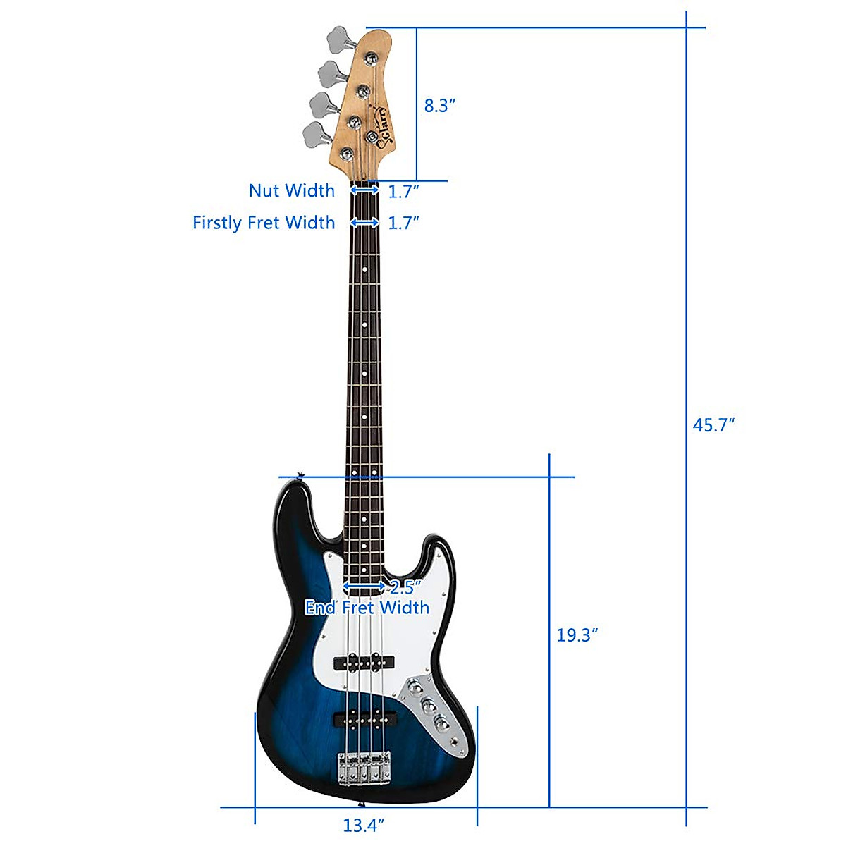 Glarry Gjazz Electric Bass Guitar 4 String Full Size for Beginner Right Hand with Shoulder Strap, Wrench Tool, Power Line and Bag (Dark Blue)