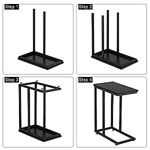 VECELO C Shaped End Side Table for Sofa Couch and Bed Snack TV Tray for Living Room Bedroom, Set of 2, Black