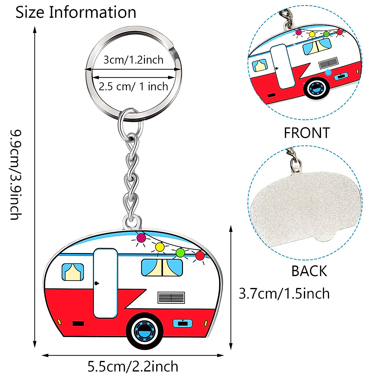 Hicarer 2 Pieces Retro Camper Keychain Cute Camping Car Keychain Travel RV Key Ring for Key Bag Decoration