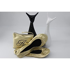 aszrjev Ladies Portable Foldable Flats for Women Ballerina Shoes (Gold, Numeric_6)