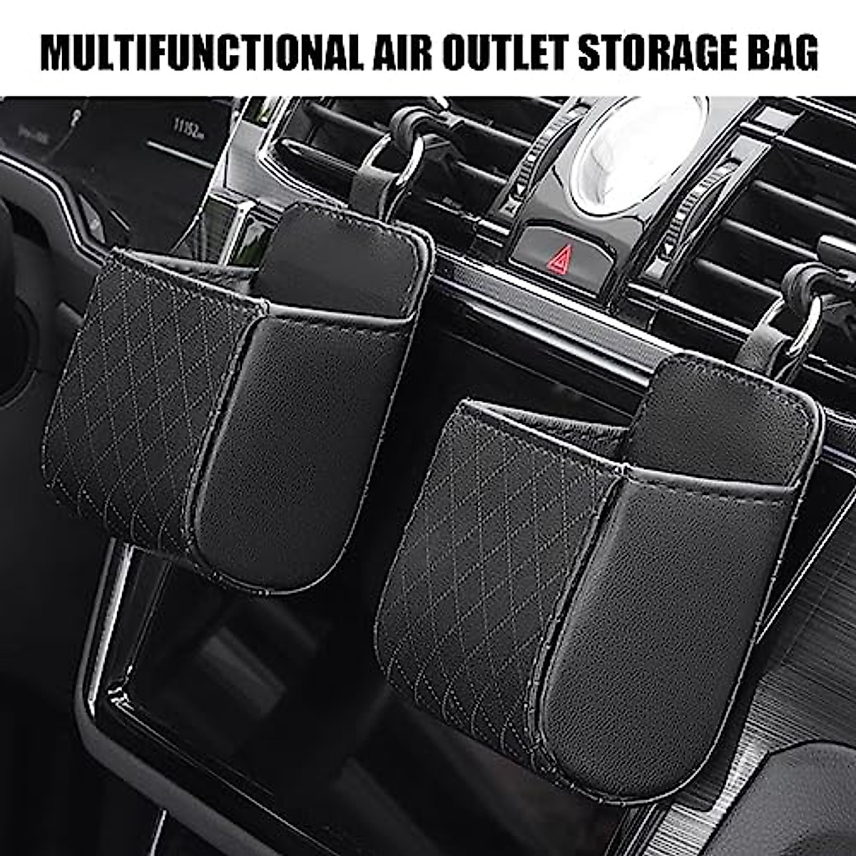 Fogfar 1 PC Car Air Vent Storage Bag, Car Leather Multi-Functional Box, Used for Mobile Phones, Key Racks, Sunglasses Storage Boxes, Suitable for Most Cars (Black)