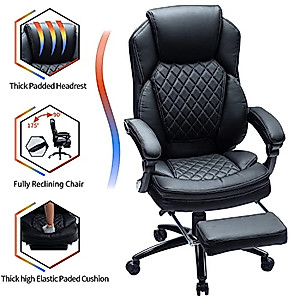 Kasorix Managerial and Executive Chair with Foot Rest, 400lbs Big and Tall Office Chair with Reclining Function,Office Chair for Heavy People,Oversized Office Chair Home Office Chair (Black)