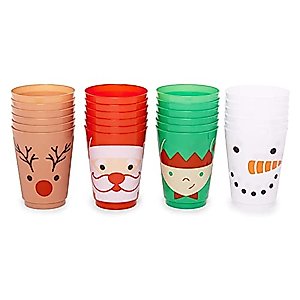 24 Pack Plastic Christmas Cups for Kids, 16oz Reusable Tumblers for Holiday Party Supplies (4 Designs)