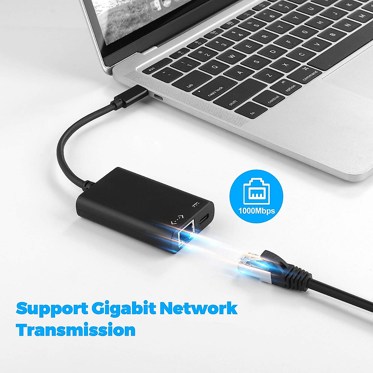 Unknown USB C to Ethernet Adapter with Fast 60W Charging, Compatible with Windows, Mac, Chrome OS