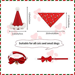 JUNSPOW Christmas Cat Costume Outfit Set Pet Christmas Costume Santa Christmas Hat Christmas Cat Collar for Puppy Kitten Christmas Party Costume Supplies