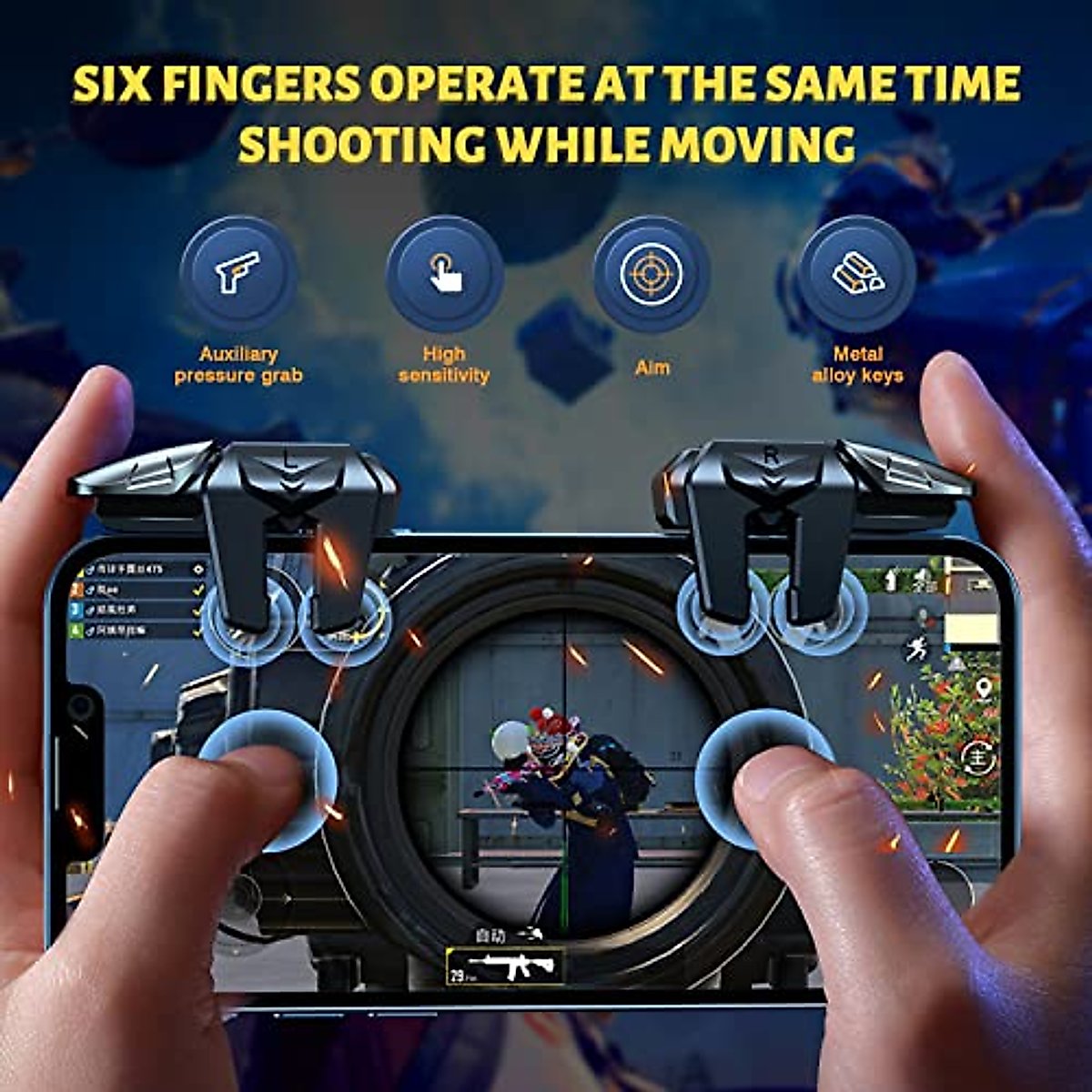 Newseego 2022 New Model Mobile Game Controller Trigger,Mobile Game Accessories 6 Finger Trigger Sensitive Shoot Target Buttons Smartphone Game Controller Gamepad for PUBG/Survival Rules/Knives Out