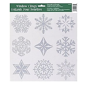 Unique Glitter Snowflakes Window Clings, Assorted Designs, Silver