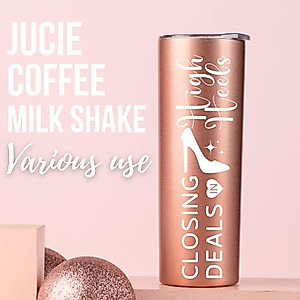 Onebttl Realtor Gifts for Women, Clossing Deals In High Heels, Funny Gifts for Real Estate Agent, Salesman, Boss, Coworkers, Employees, 20 Oz Stainless Steel Tumbler, Rose Gold