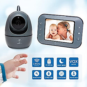 TimeFlys Baby Monitor with Camera and Audio, 3.5''Display, Pan-Tilt-Zoom Video, Night Vision, 2-Way Talk, Temperature, 8 Lullabies and 1000ft Range Baby Monitor No WiFi for Elderly Pet