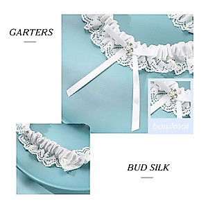 EVAZEN Bride Wedding Garter White Lace Floral Garters Bowknot Stretch Leg Garter Set Bridal Accessories for Women